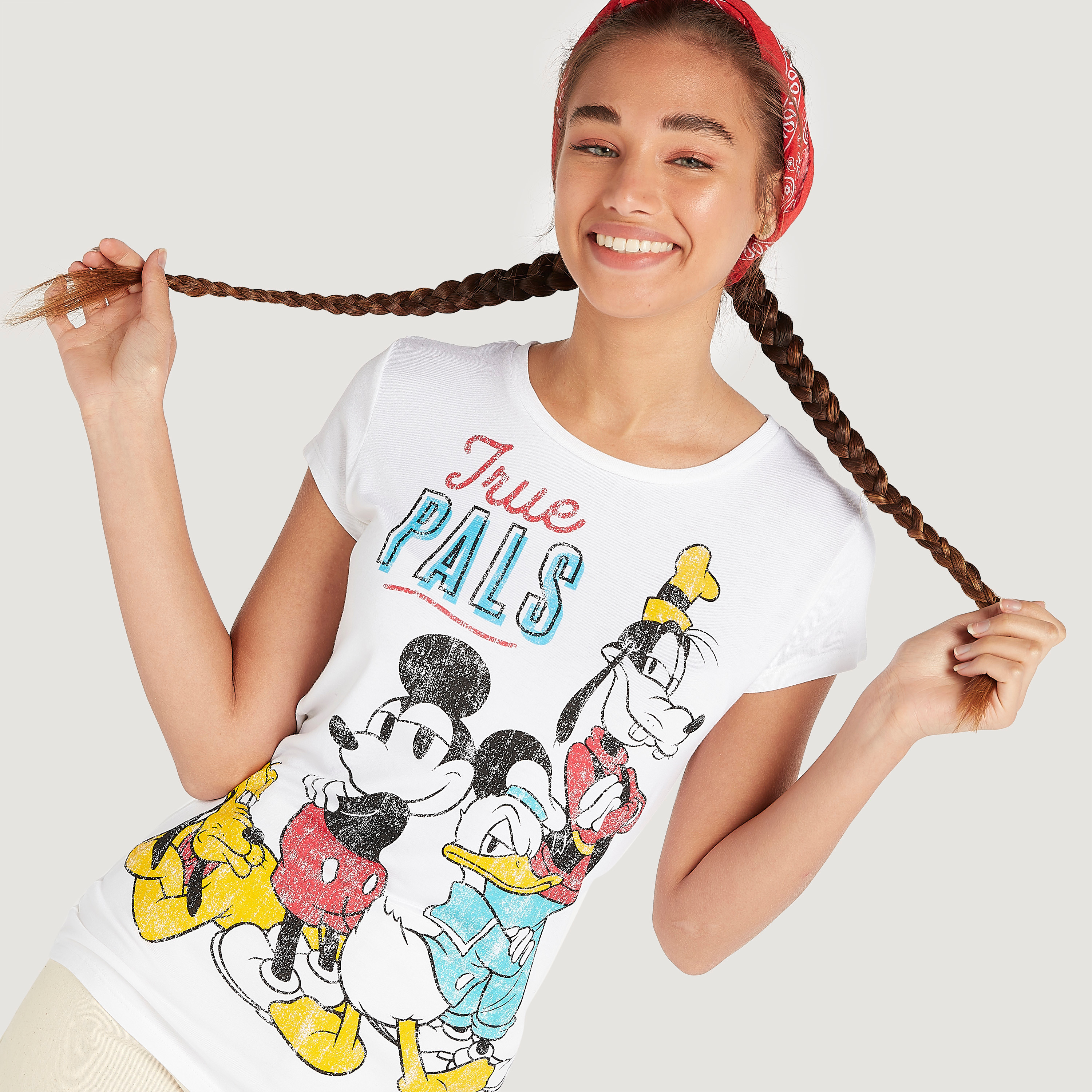 Buy Mickey Mouse and Friends Print T-shirt with Cap Sleeves and Round ...