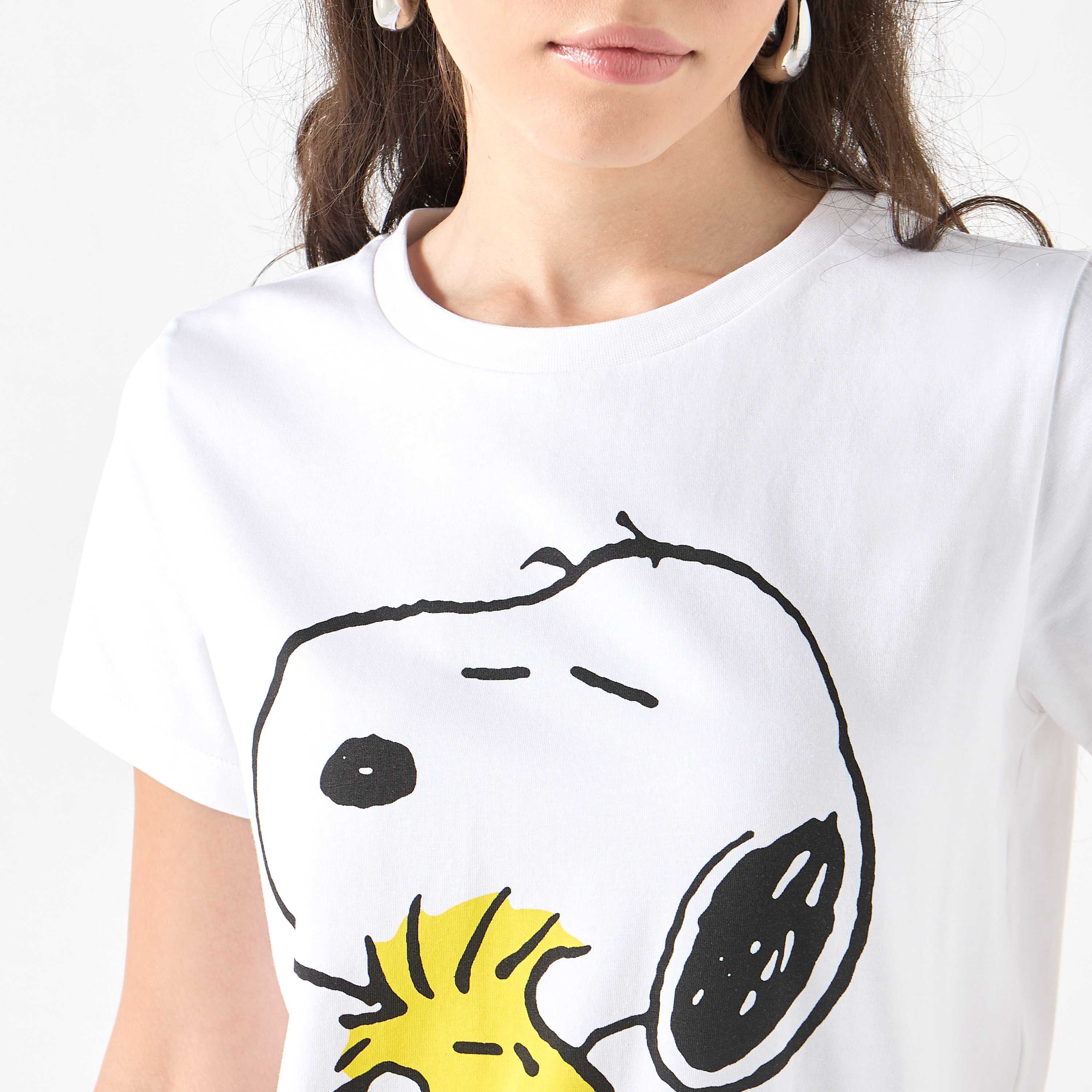Buy Snoopy Dog Print Crew Neck T-shirt with Short Sleeves Online ...