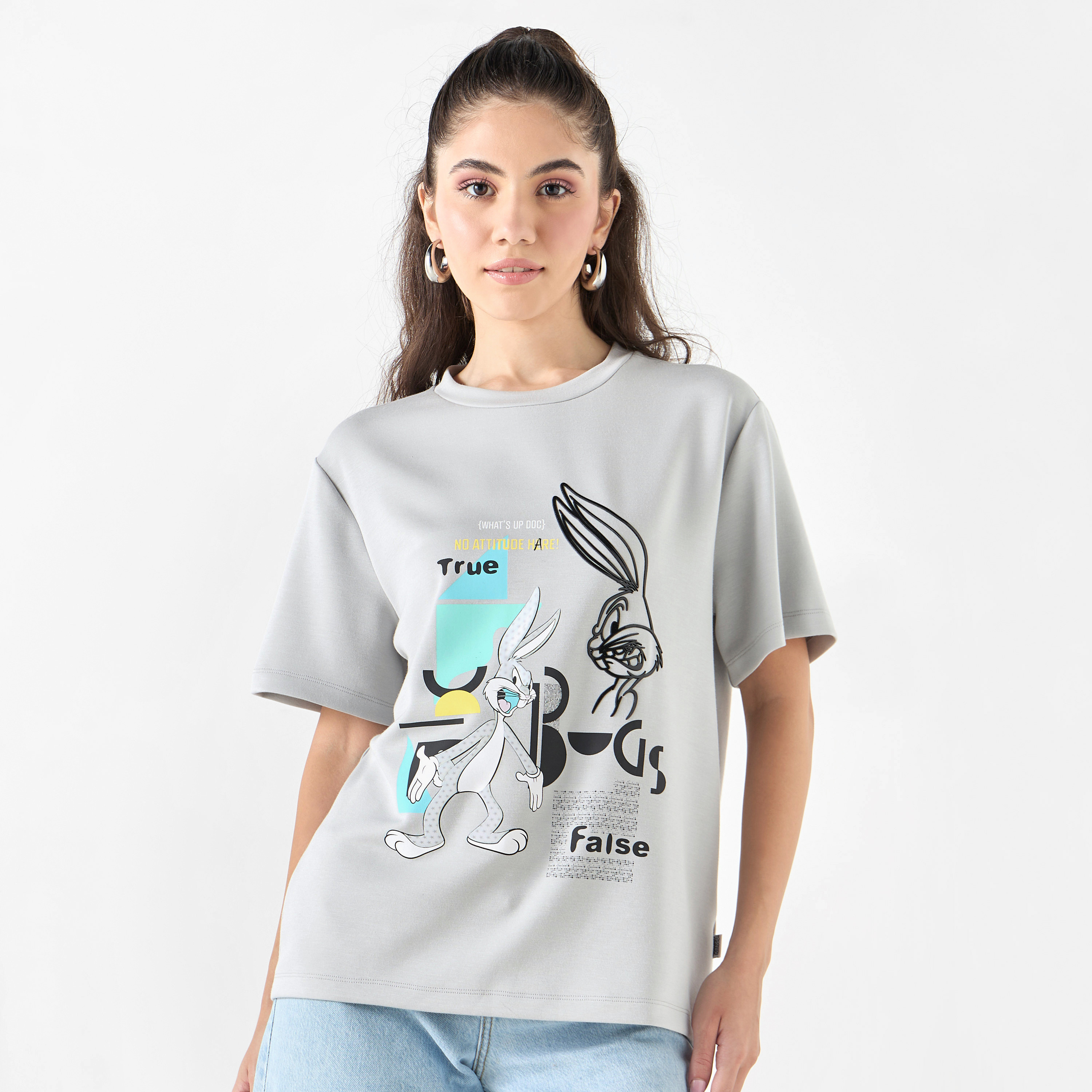 Shop Bugs Bunny Print Crew Neck T-shirt with Short Sleeves Online ...