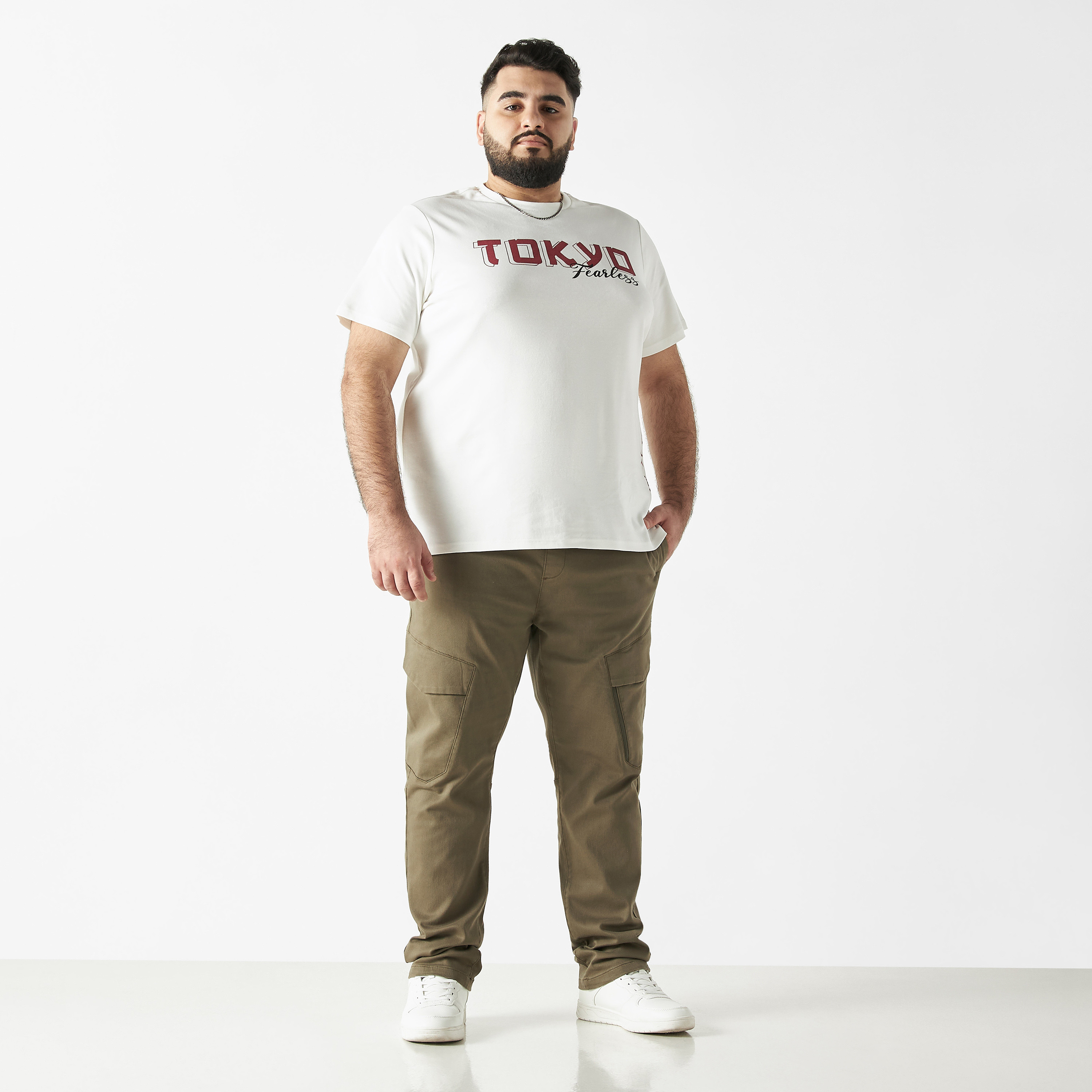 Shop Plus Size Solid Cargo Pants with Pockets Online | Centrepoint Kuwait
