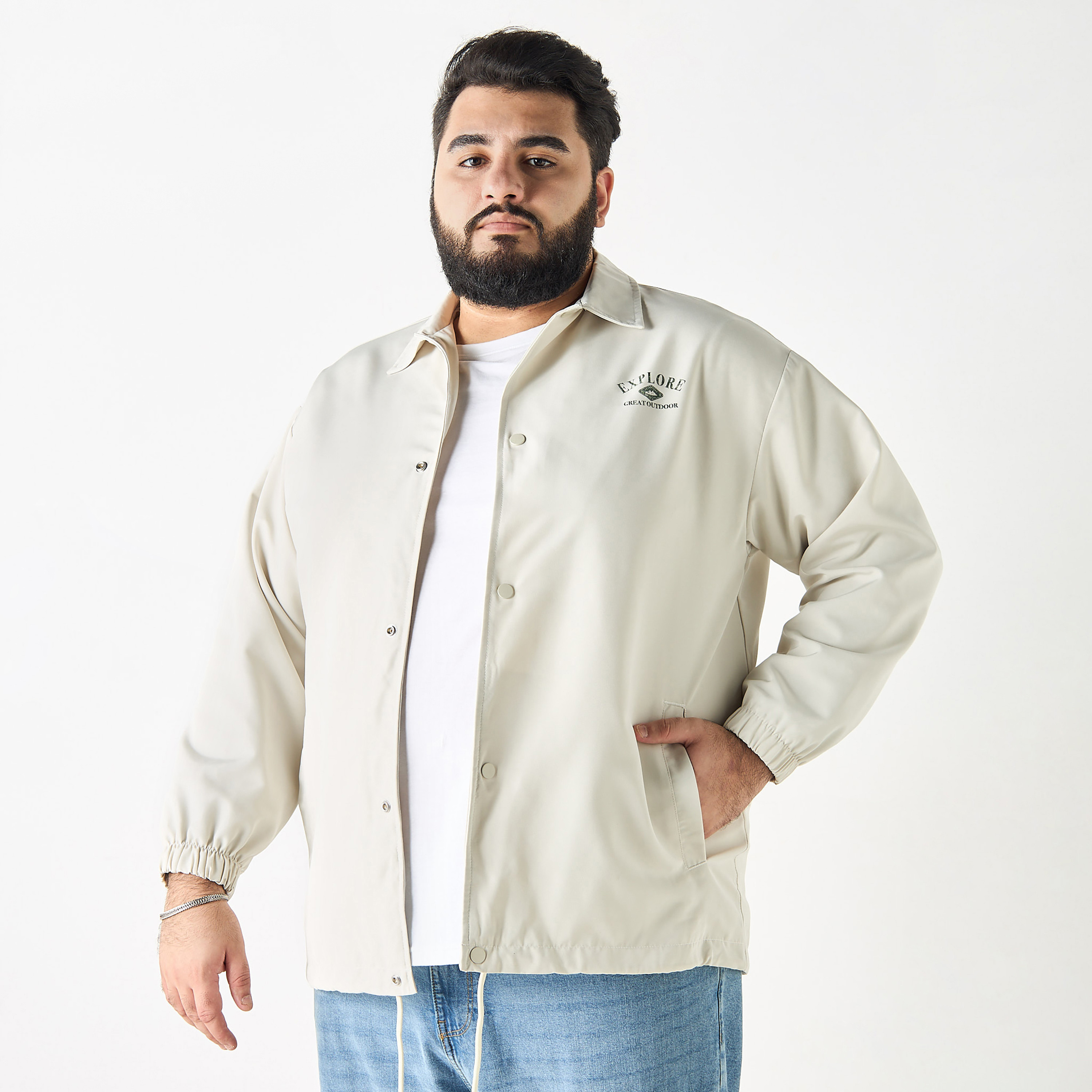 Shop Plus Size Printed Shacket with Collar and Long Sleeves Online ...