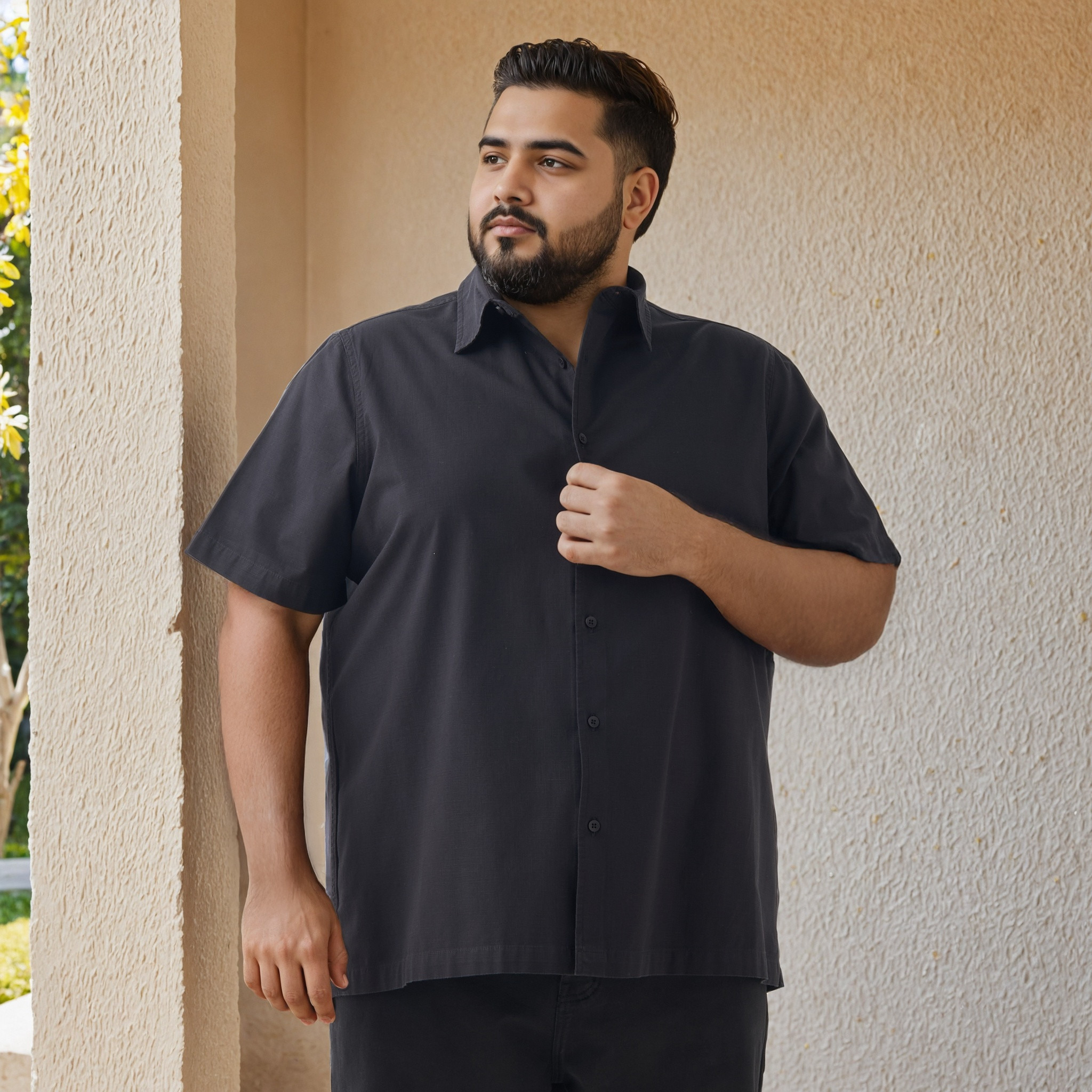 Shop Plus Size Textured Regular Fit Shirt Online | Centrepoint Kuwait