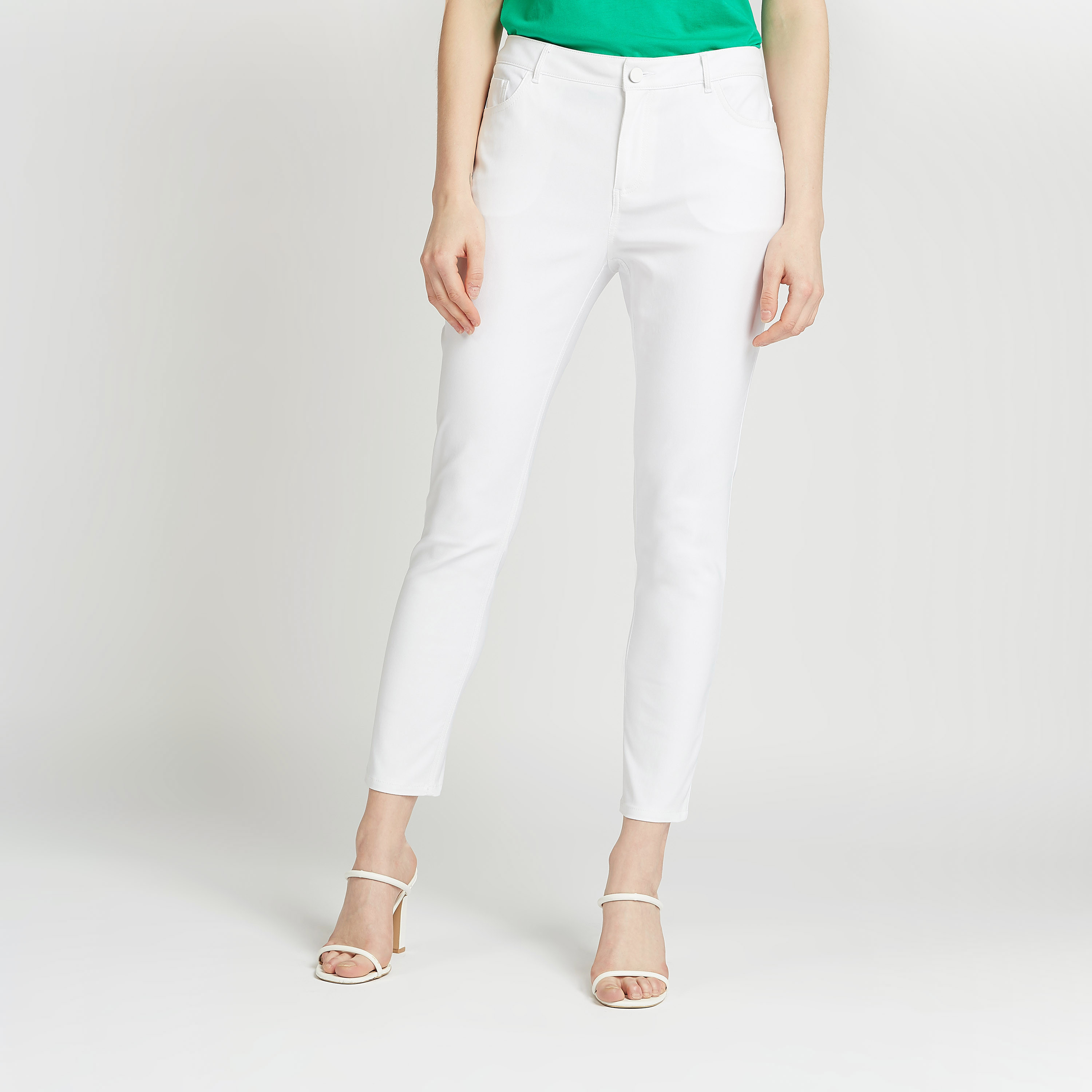 Shop Slim Fit Solid Mid-Rise Treggings with Pocket Detail and Belt ...