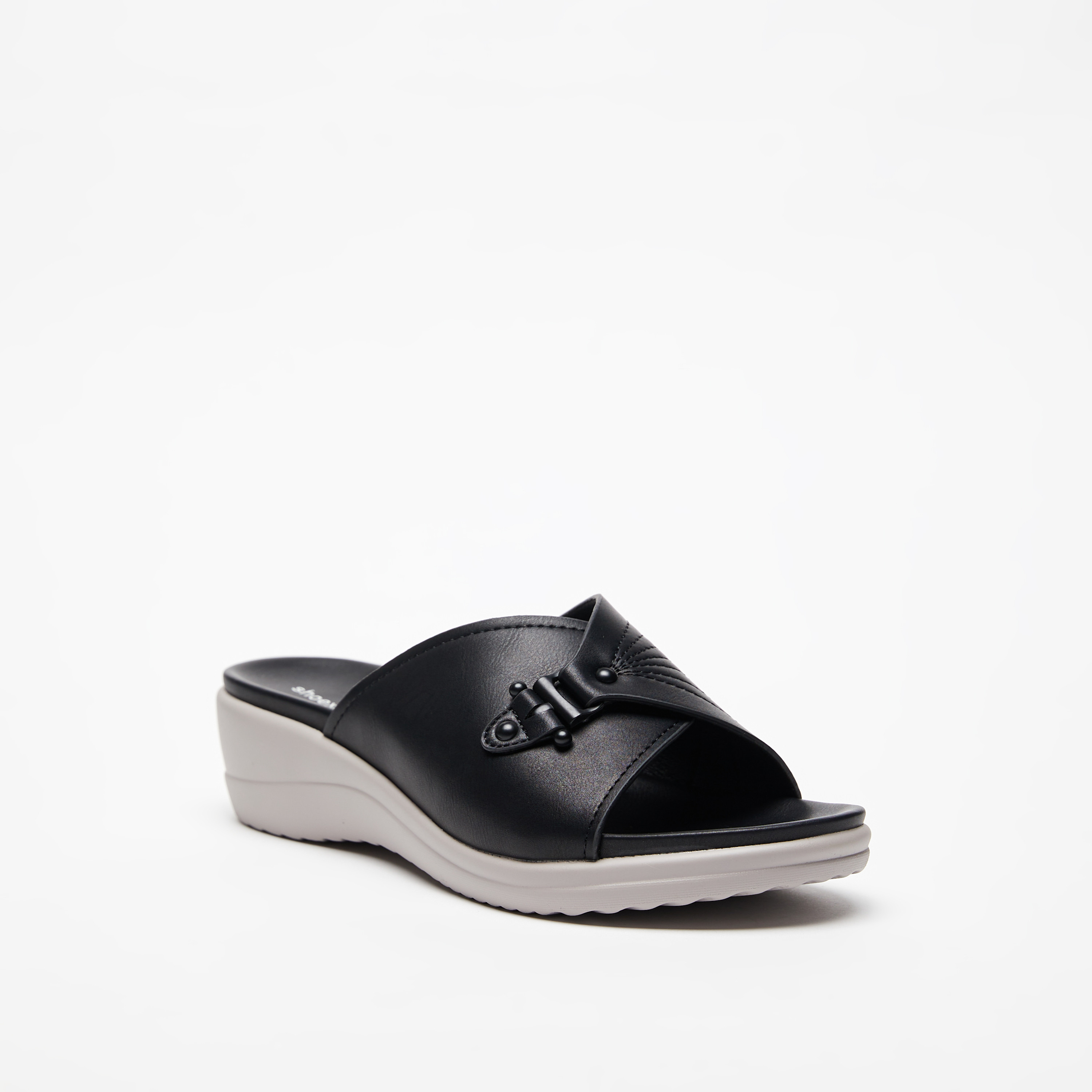 Buy Stitch Detail Slip-On Sandals with Buckle Accent Online ...
