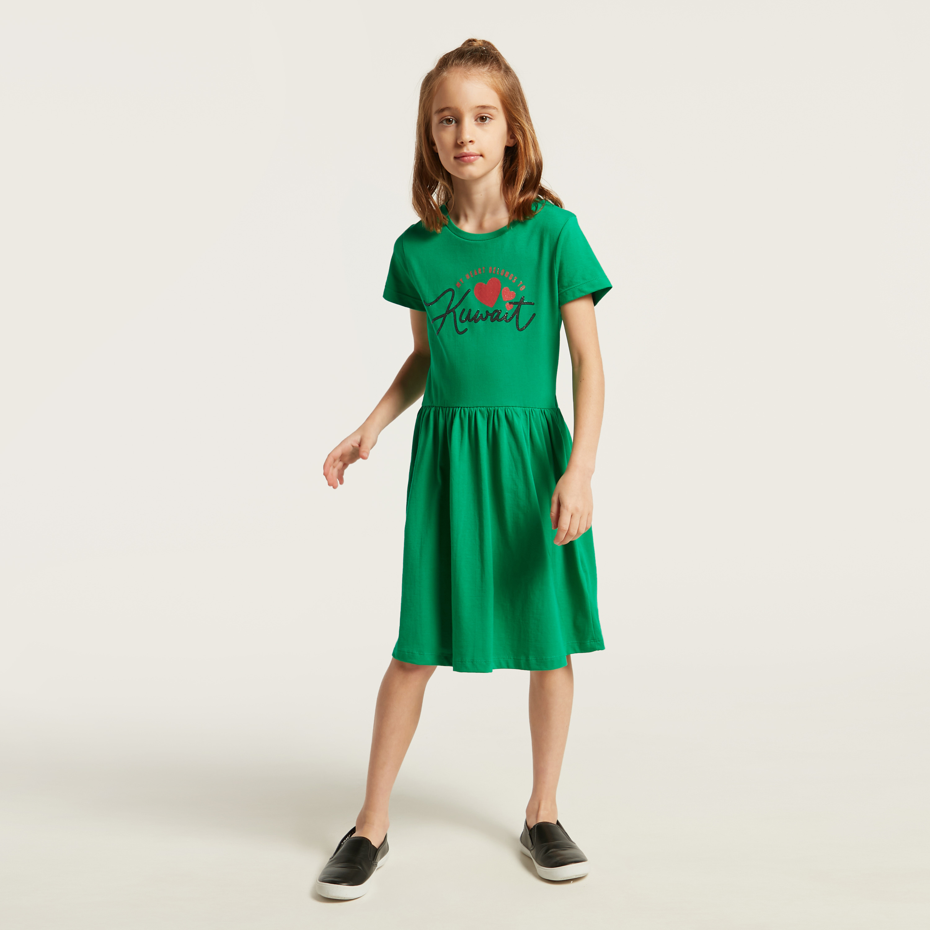 Juniors Kuwait National Day Print Drop Waist Dress with Short Sleeves ...