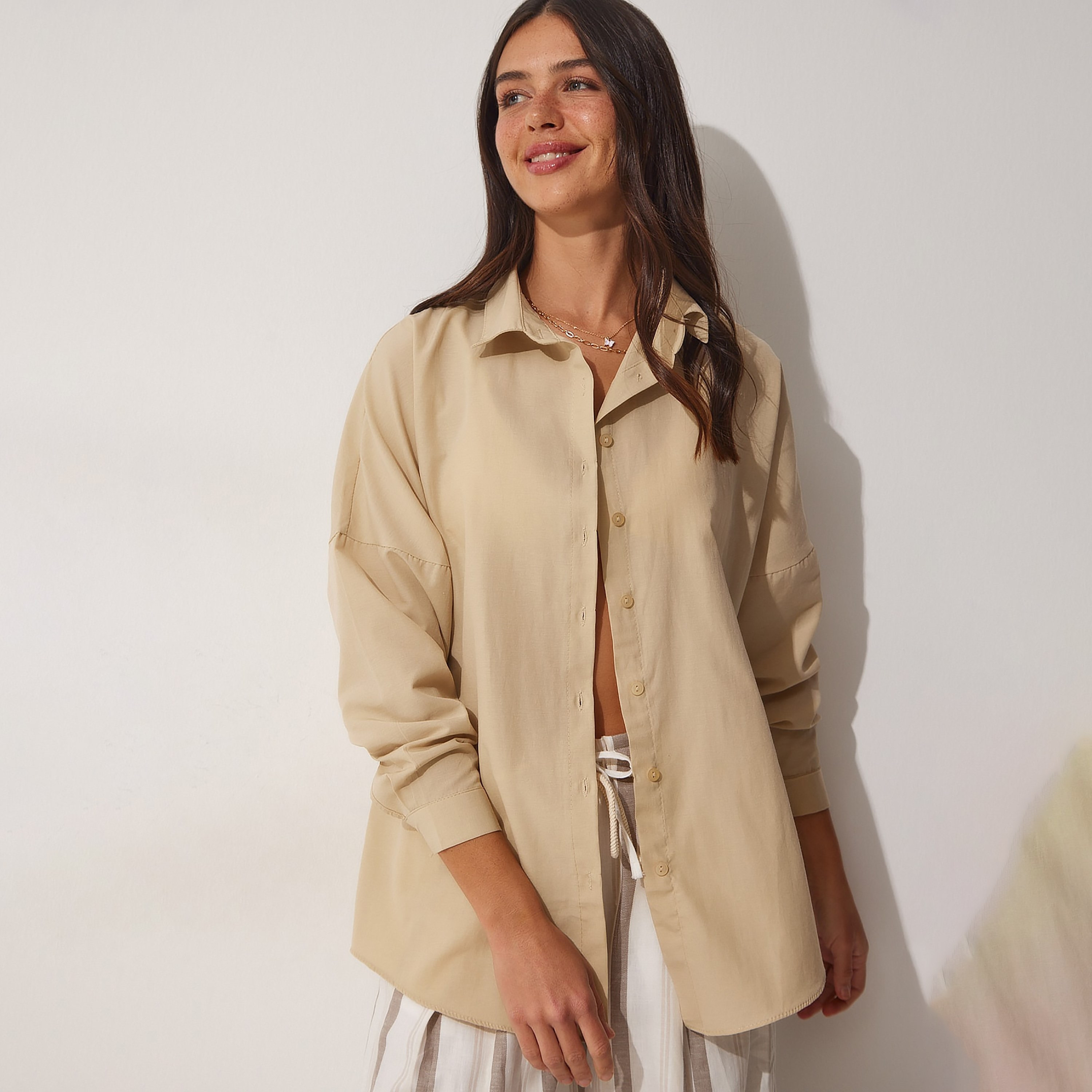 Shop Happiness İstanbul Collared Dropped Sleeves Women's Shirt Online ...