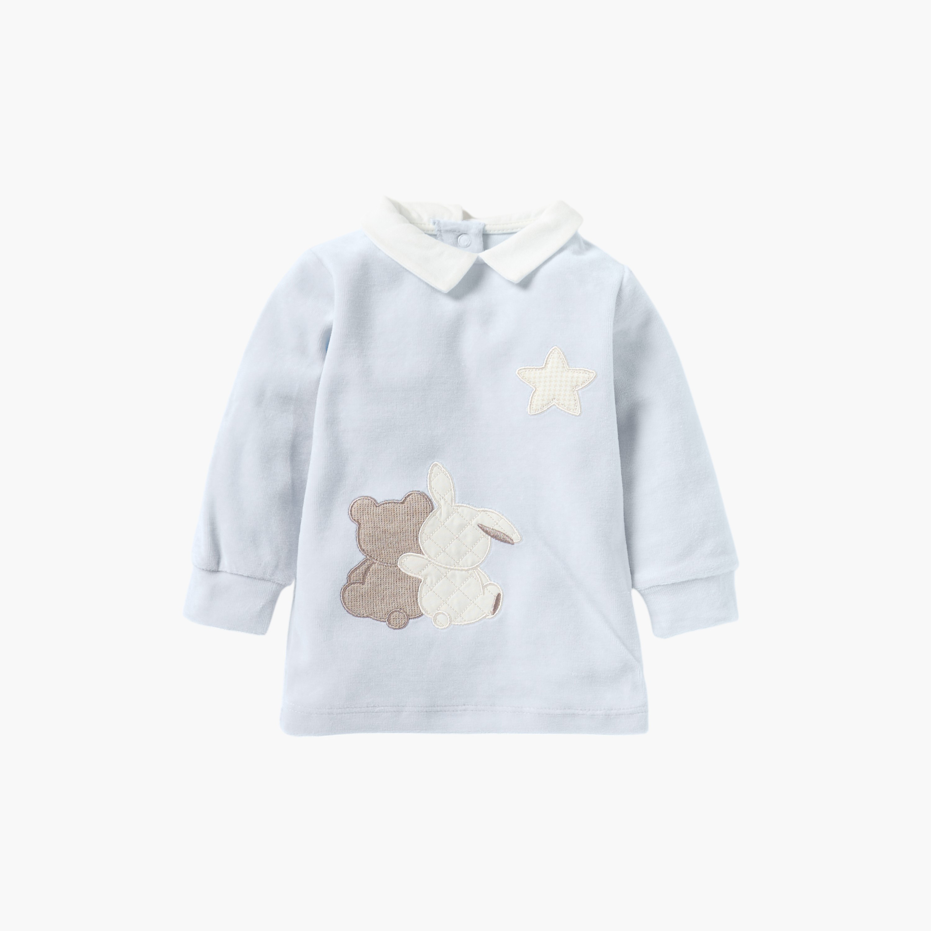 Buy Giggles Applique Detail Long Sleeves Velour T-shirt and Pyjama Set ...