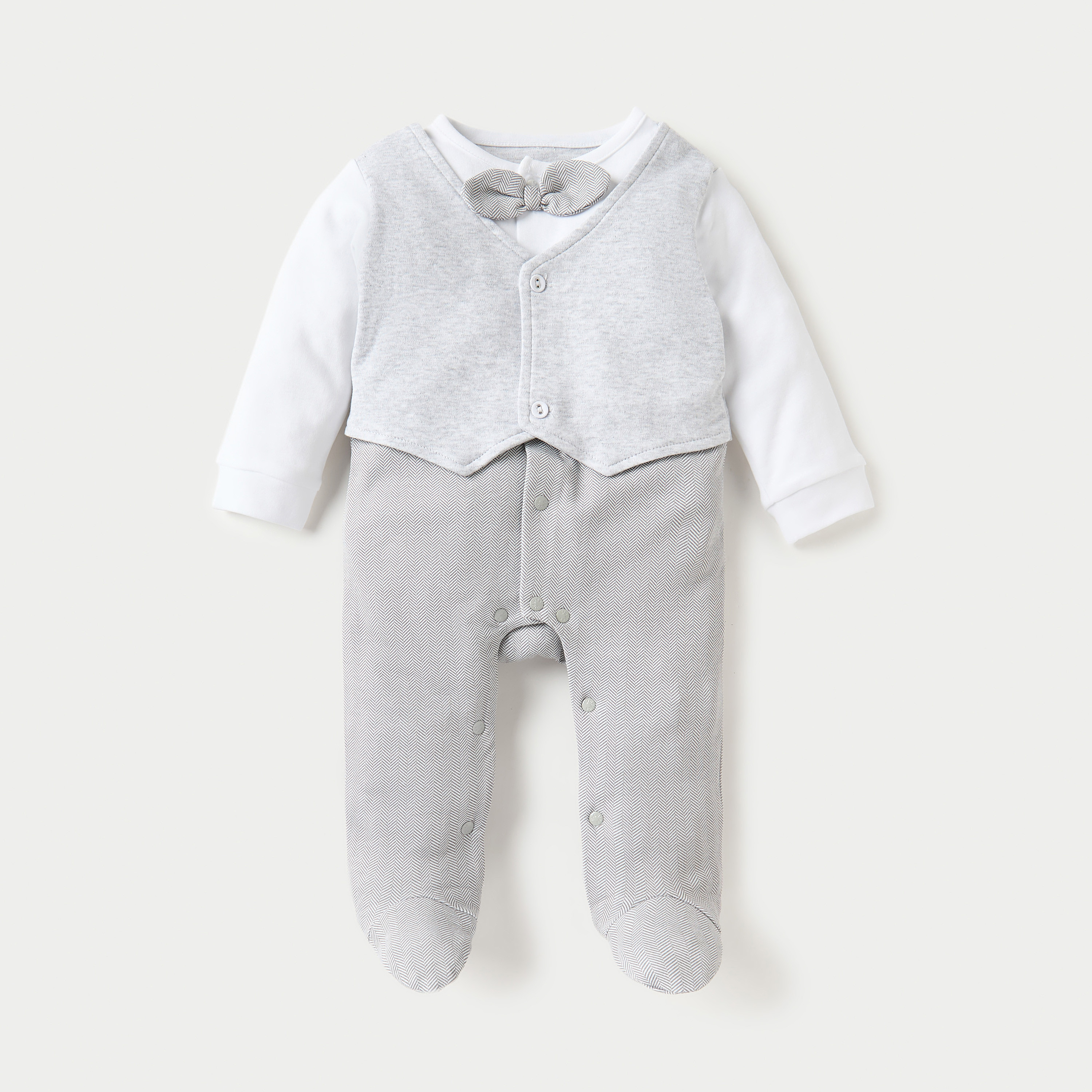 Giggles Chevron Print Closed Feet Sleepsuit with Bow and Waistcoat ...