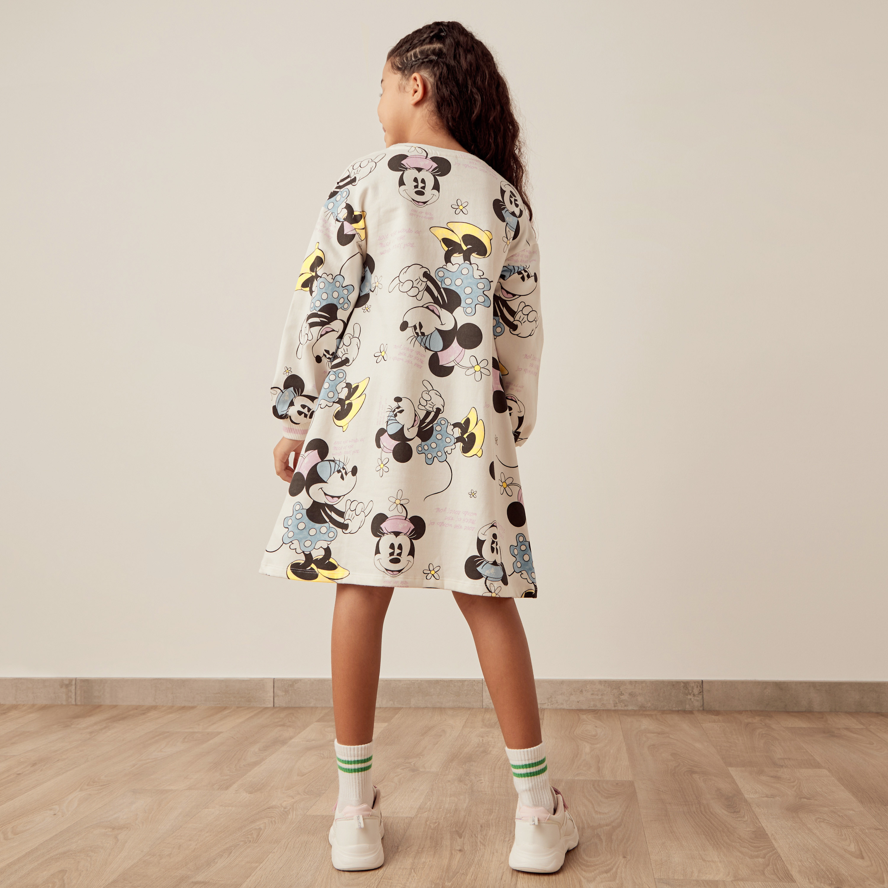 Buy Disney All-Over Minnie Mouse Print Dress with Long Sleeves Online ...