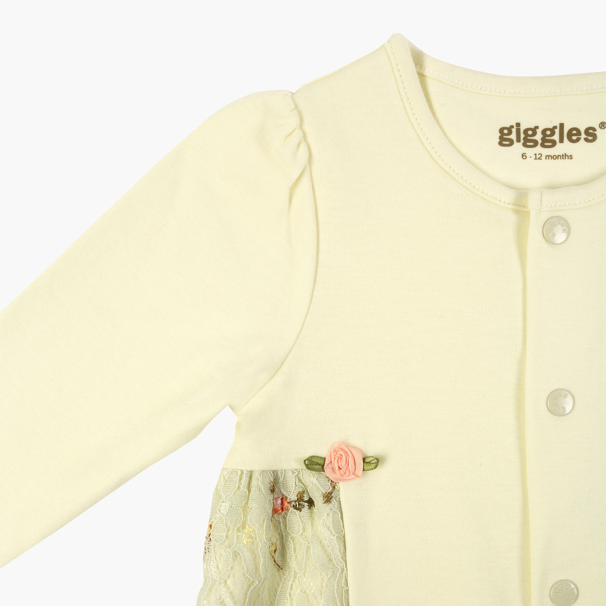 Buy Giggles Closed Feet Sleepsuit with Floral Appliques and Lace Insert ...