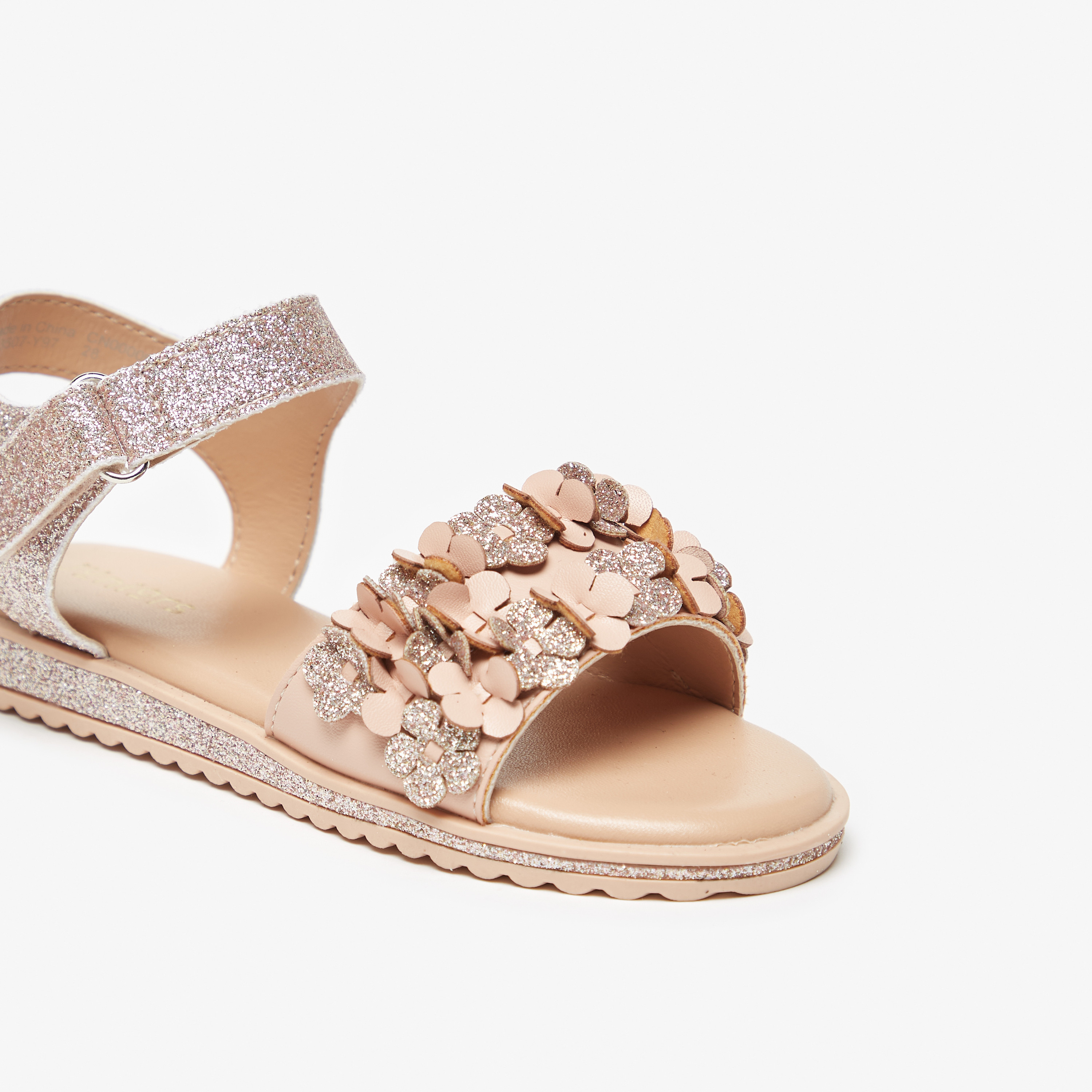 Shop Juniors Floral Accent Sandals with Hook and Loop Closure Online ...