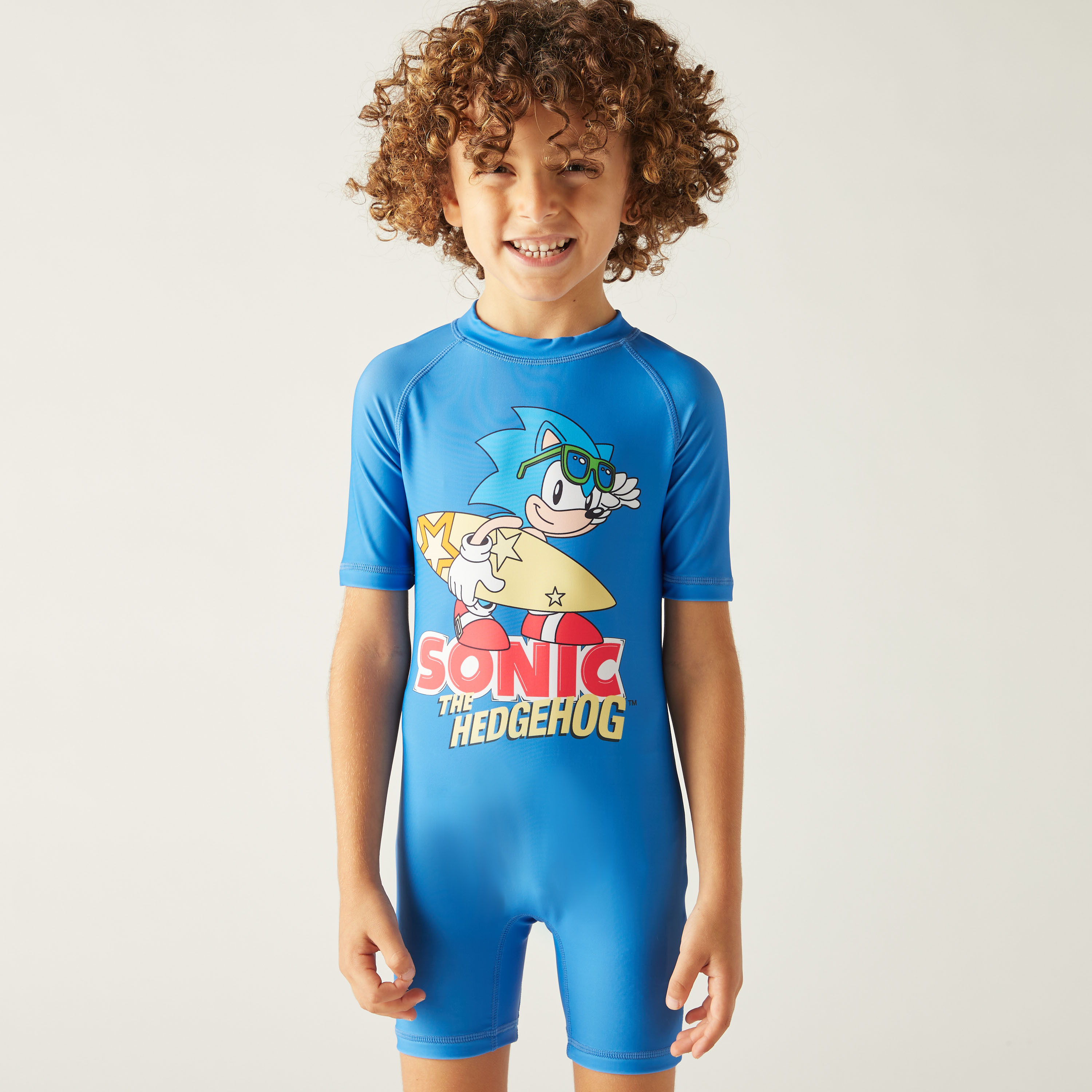 Buy Sonic the Hedgehog Print Swimsuit with Short Sleeves and Crew Neck ...