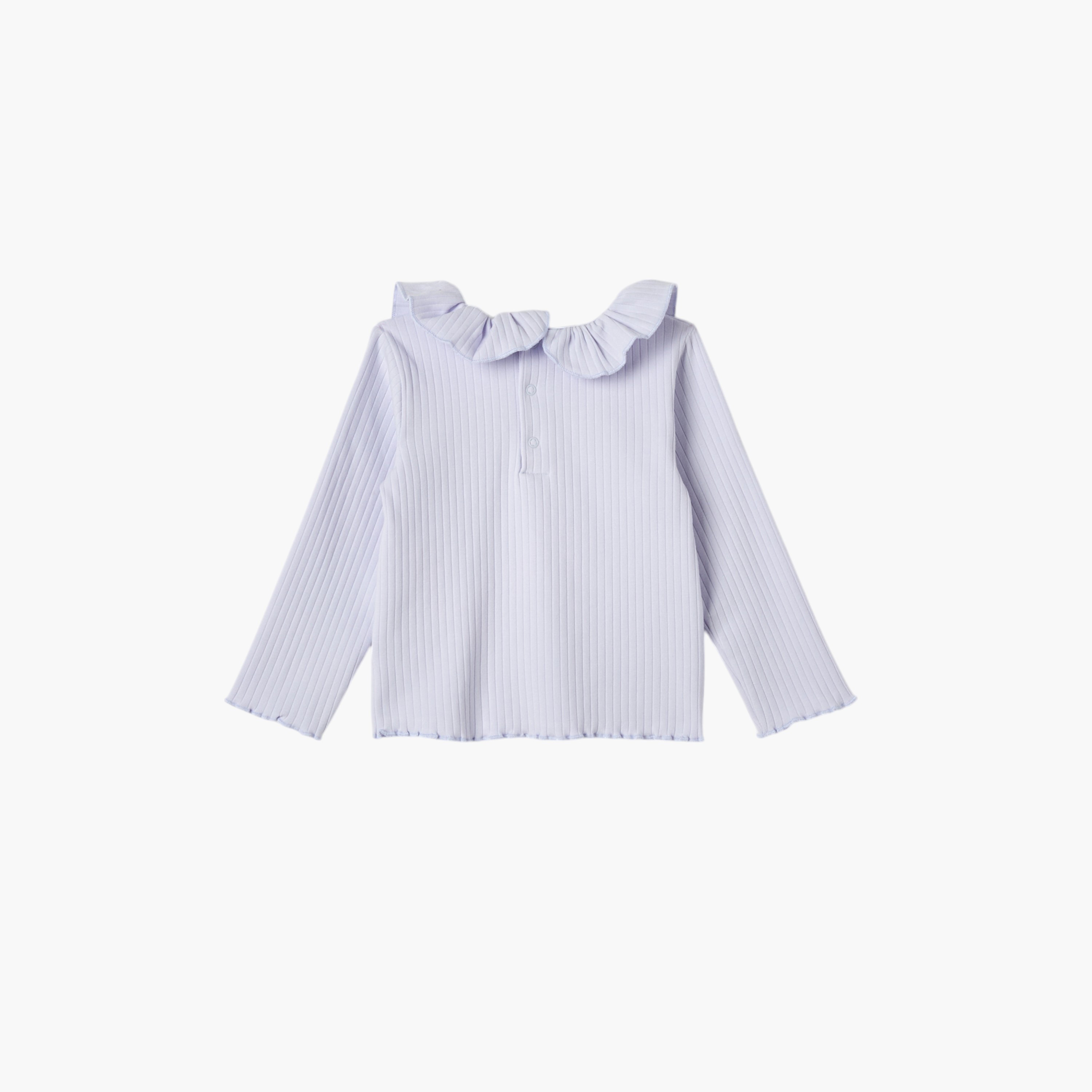 Buy Juniors Ribbed T-shirt with Long Sleeves and Ruffle Detail Online ...