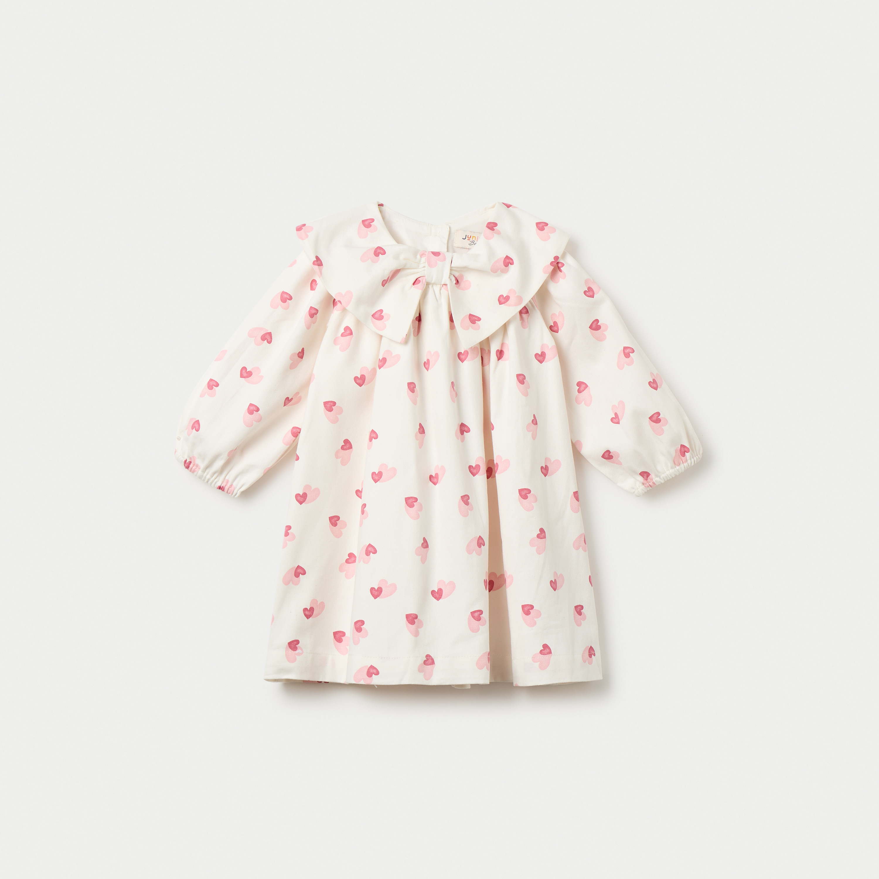 Shop Juniors Heart Print A-Line Dress with Long Sleeves and Bow Accent ...