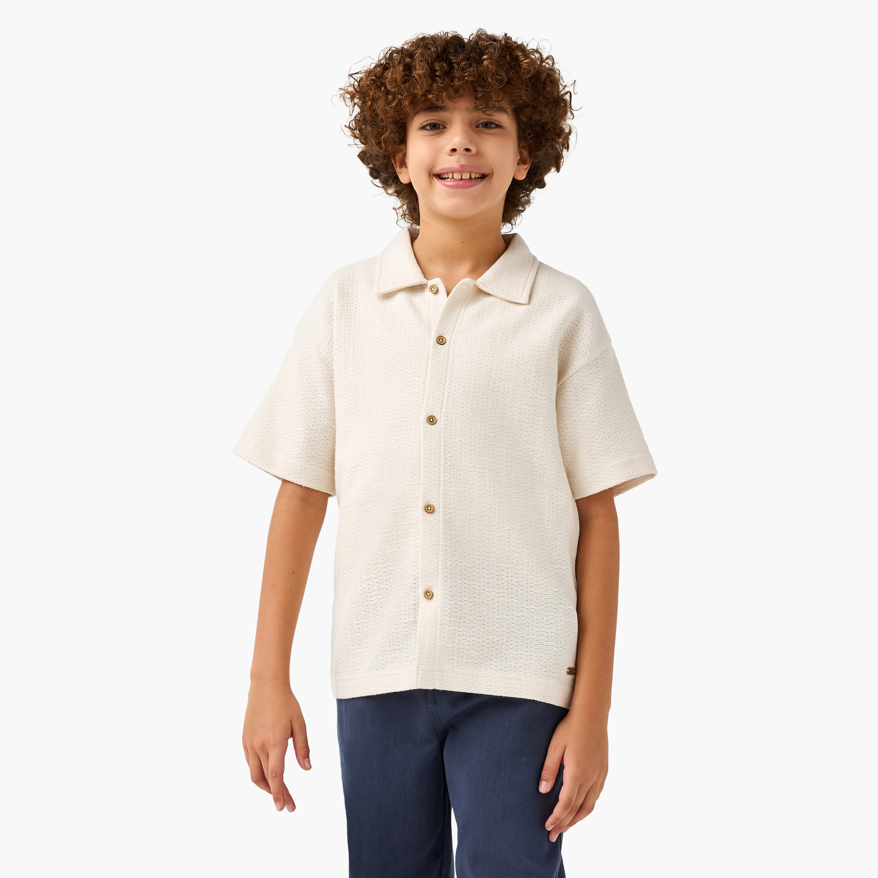 Buy Eligo Textured Collared Shirt with Short Sleeves Online ...