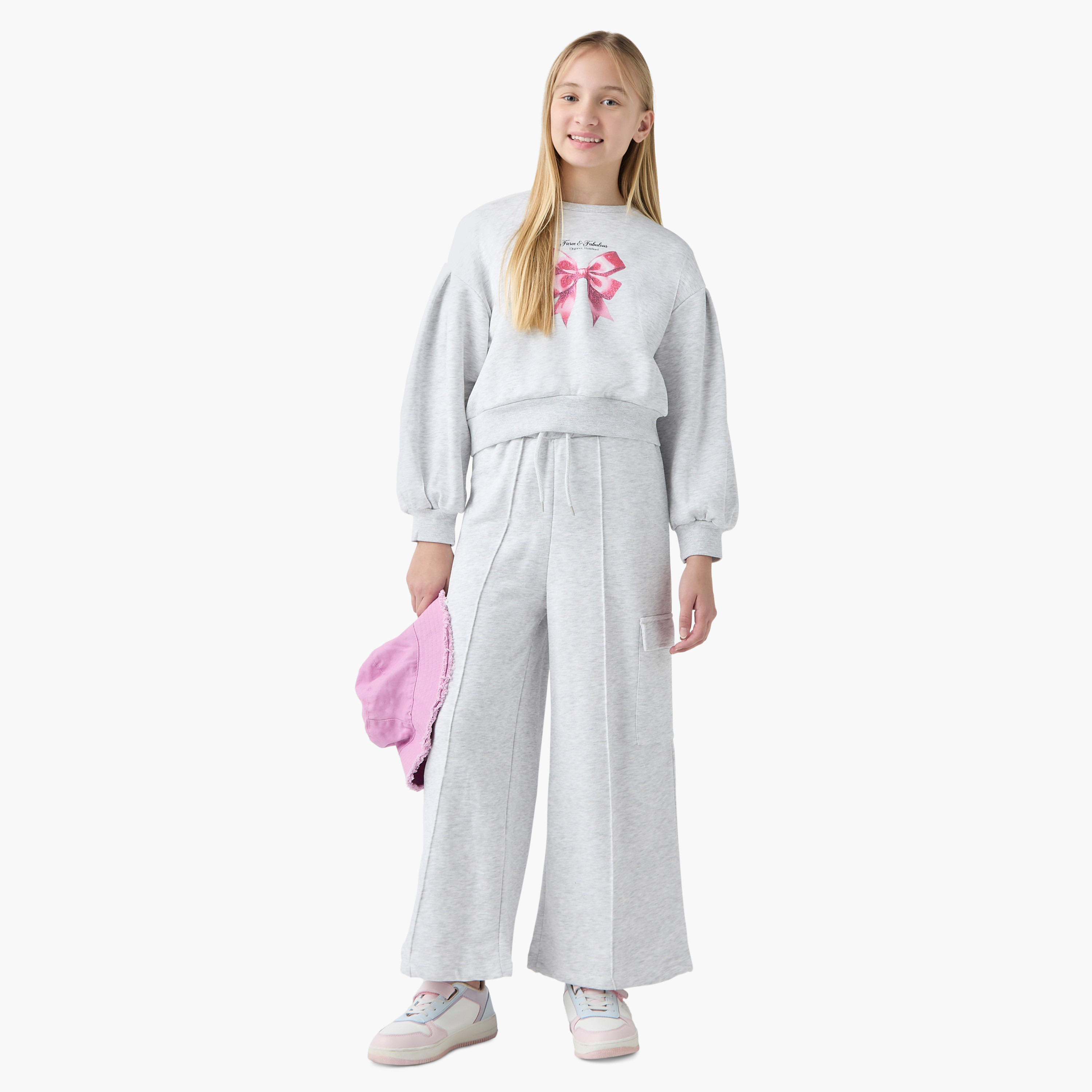 Shop Juniors Bow Print Sweatshirt and Wide Leg Pant Set Online ...