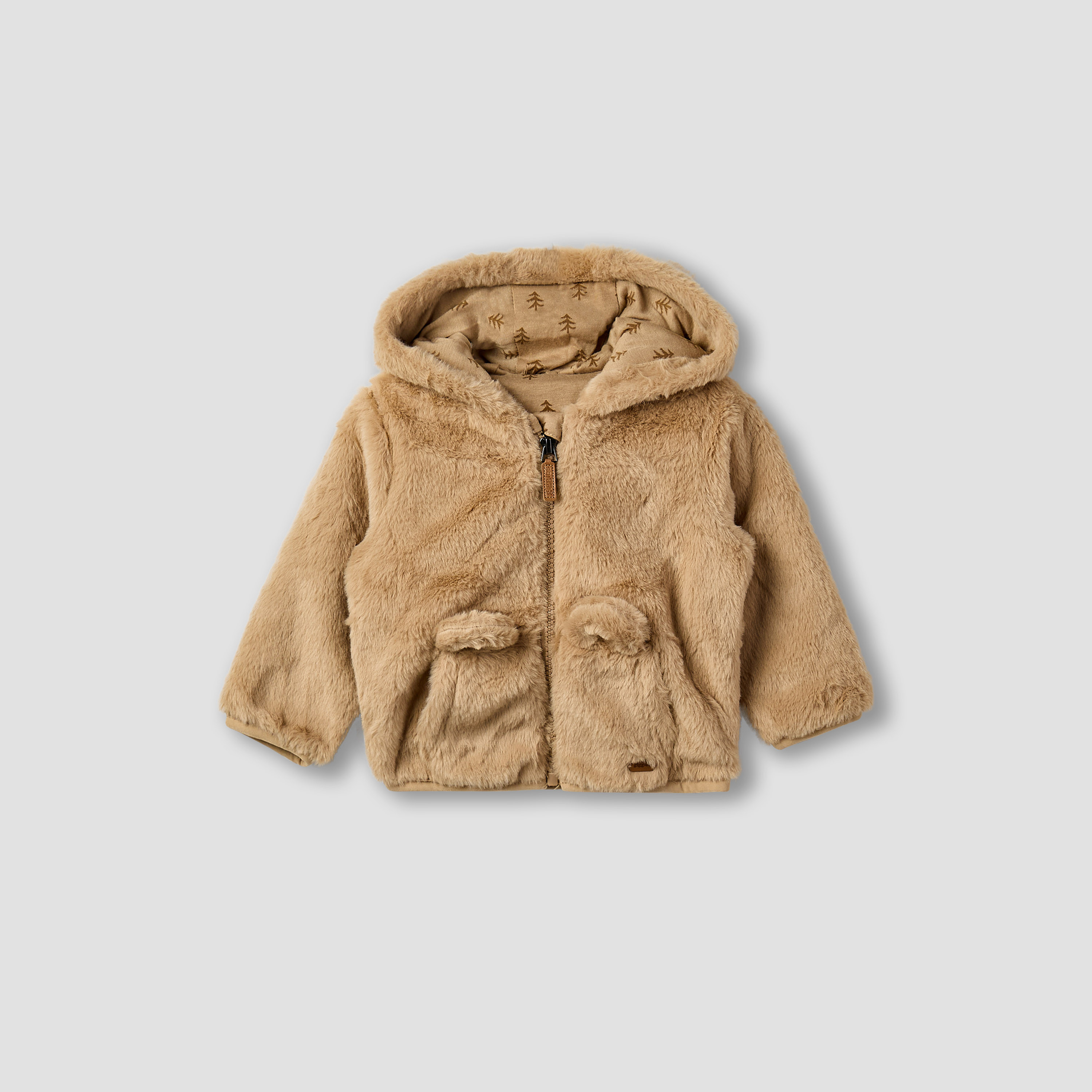 Buy Giggles Faux Fur Textured Jacket with Hood and Long Sleeves Online ...