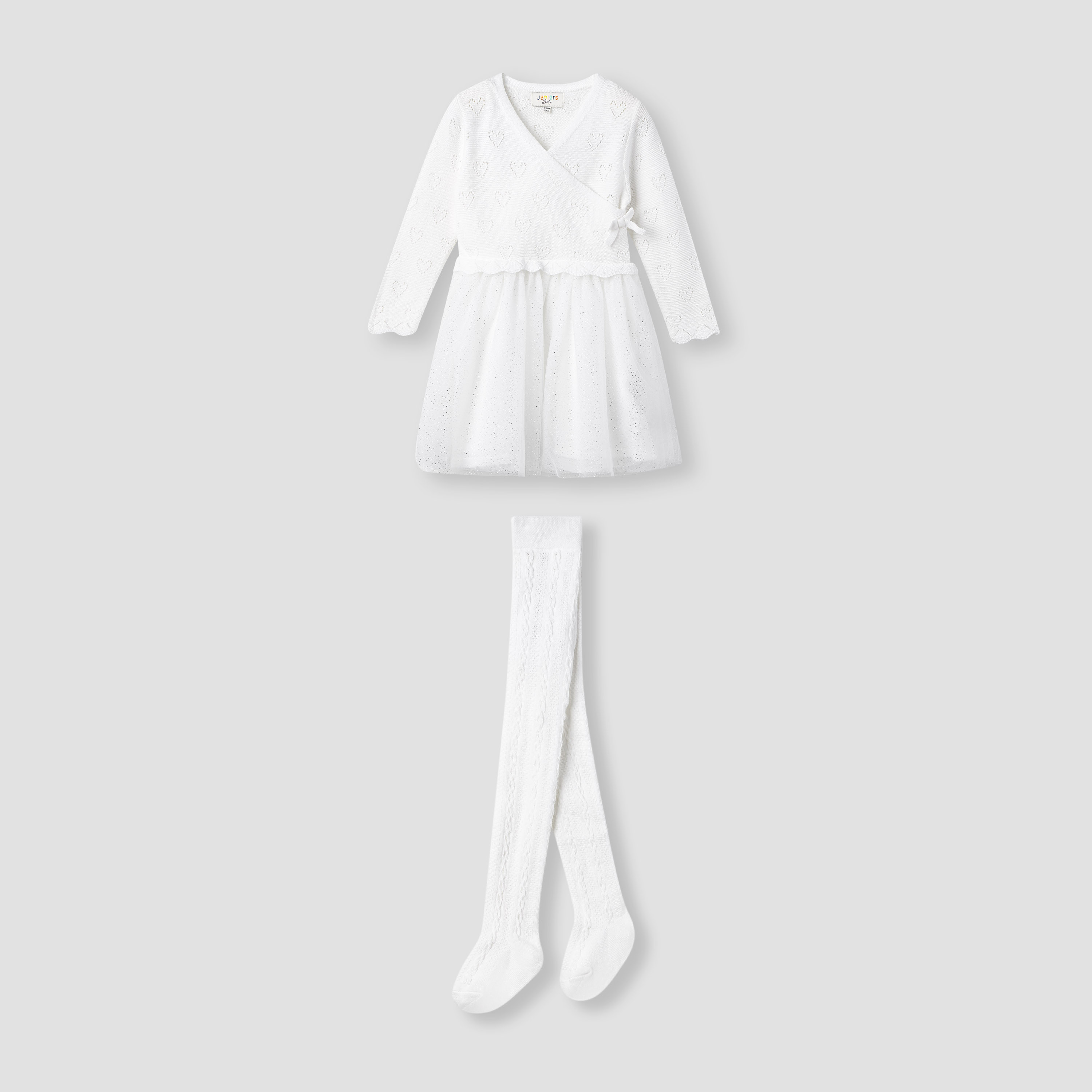 Buy Juniors Textured V-neck Dress and Tights Set Online | Centrepoint UAE