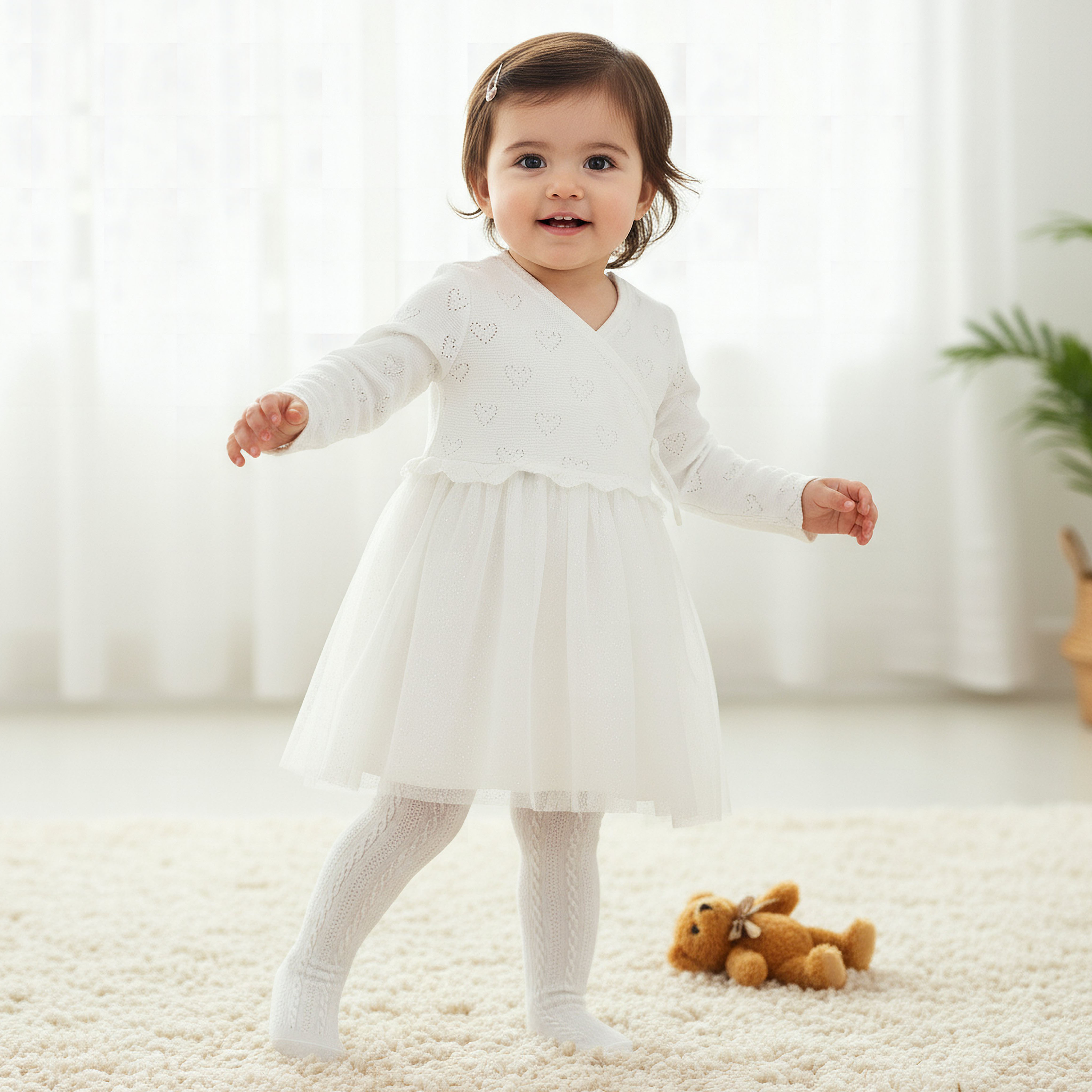 Buy Juniors Textured V-neck Dress and Tights Set Online | Centrepoint UAE
