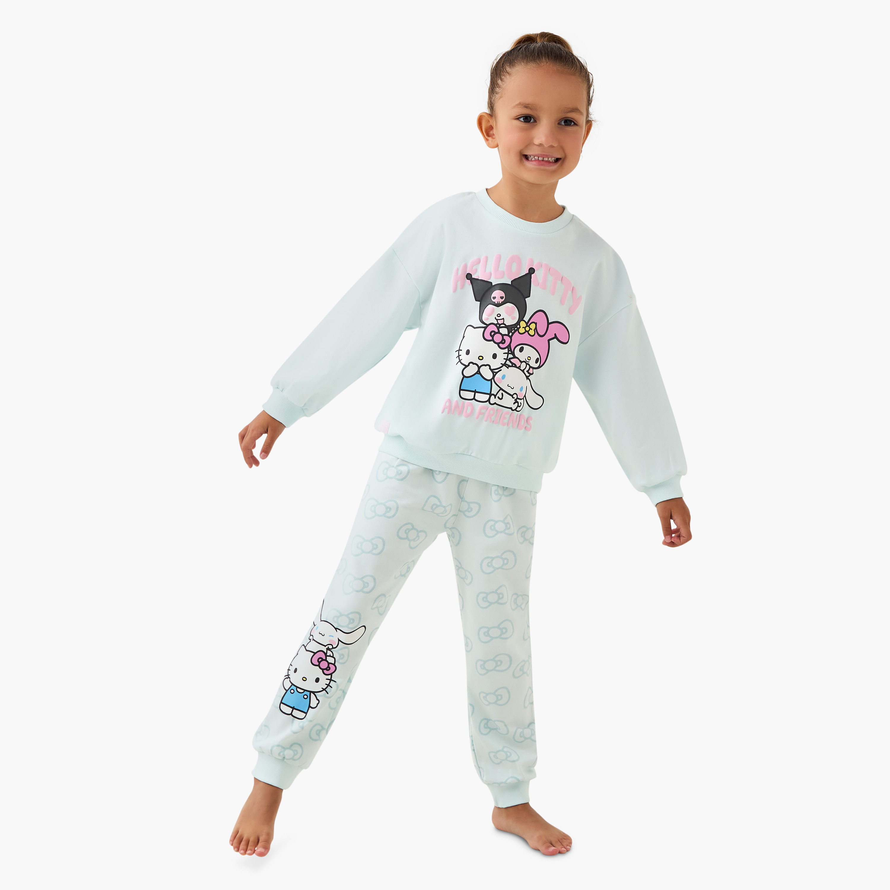 Buy Sanrio Cotton Crew Neck Long Sleeve Pyjama Set with Hello Kitty and ...