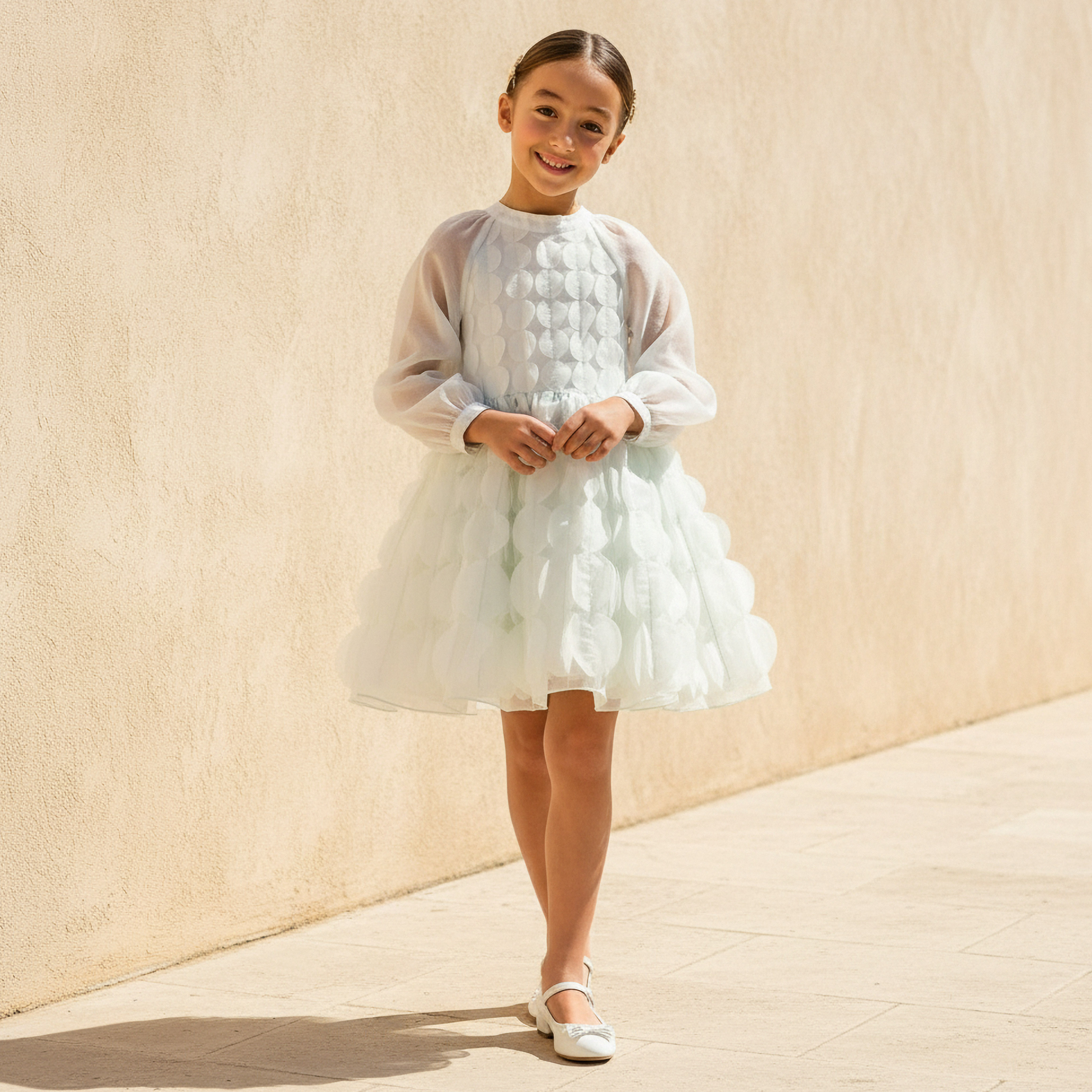 Buy Mandarin Neck Long Sleeves Dress with Circle Applique Online ...