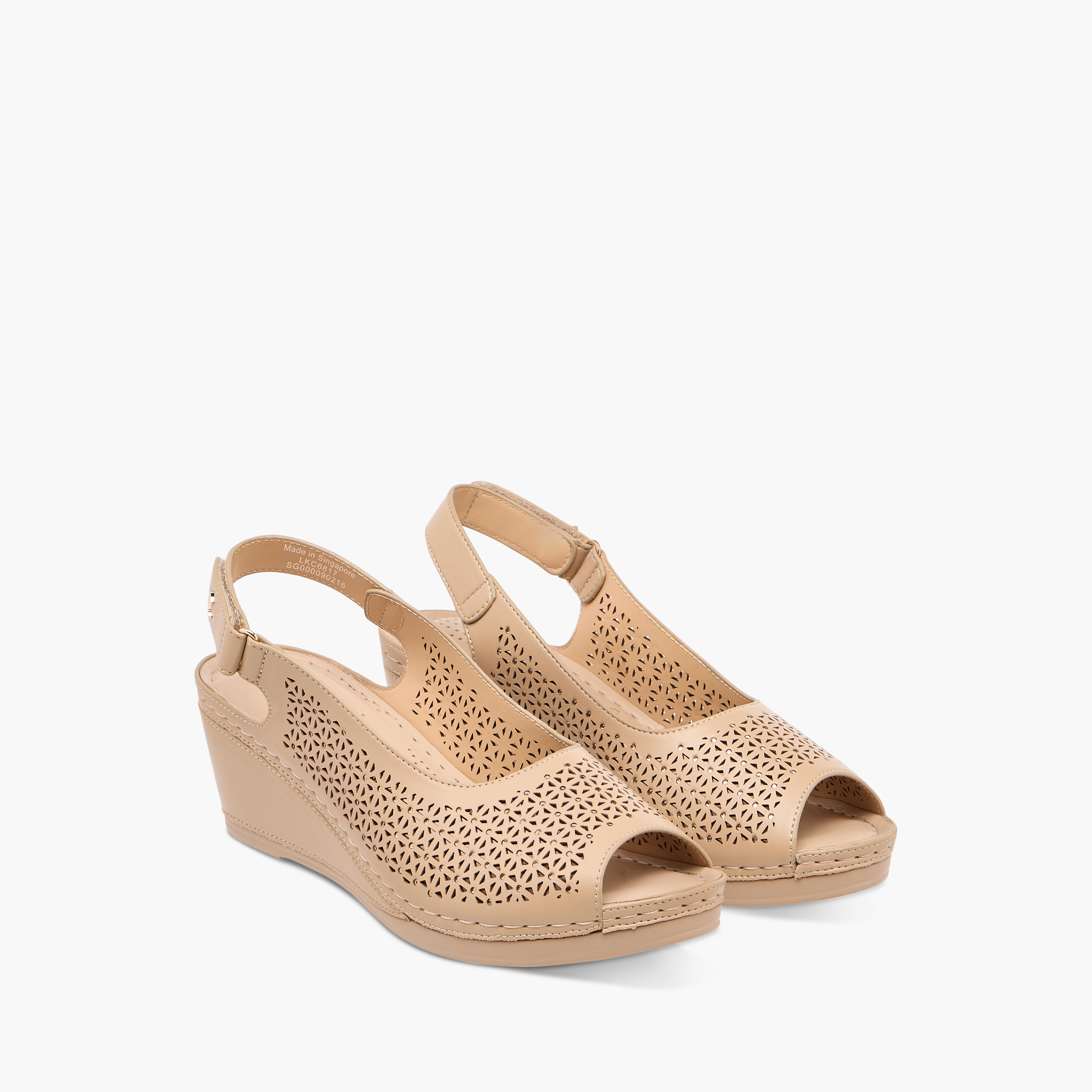 Buy Le Confort Cutwork Detail Wedge Heel Sandals with Hook and Loop ...