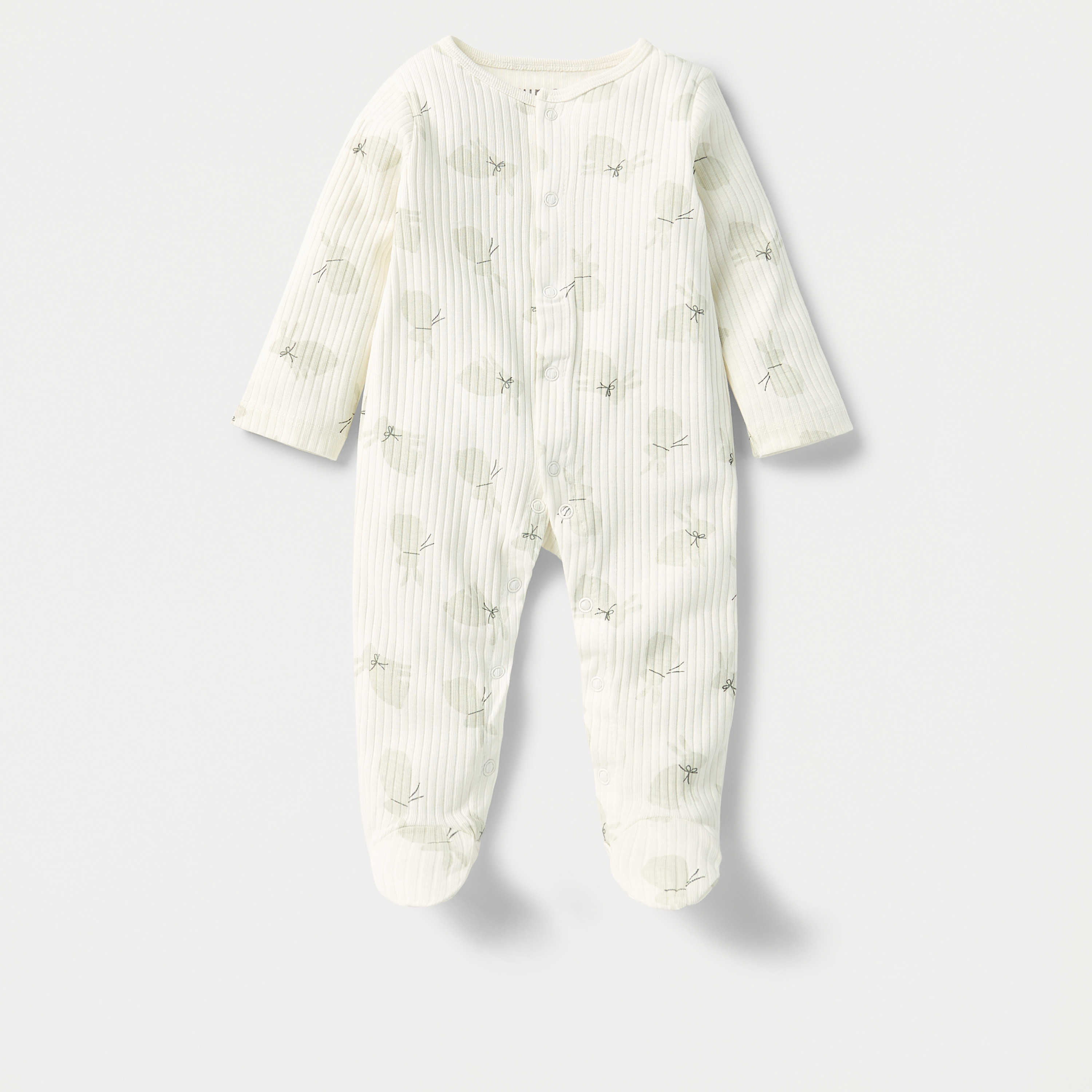 Buy Juniors Bunny Print Ribbed Sleepsuit with Long Sleeves and Button ...