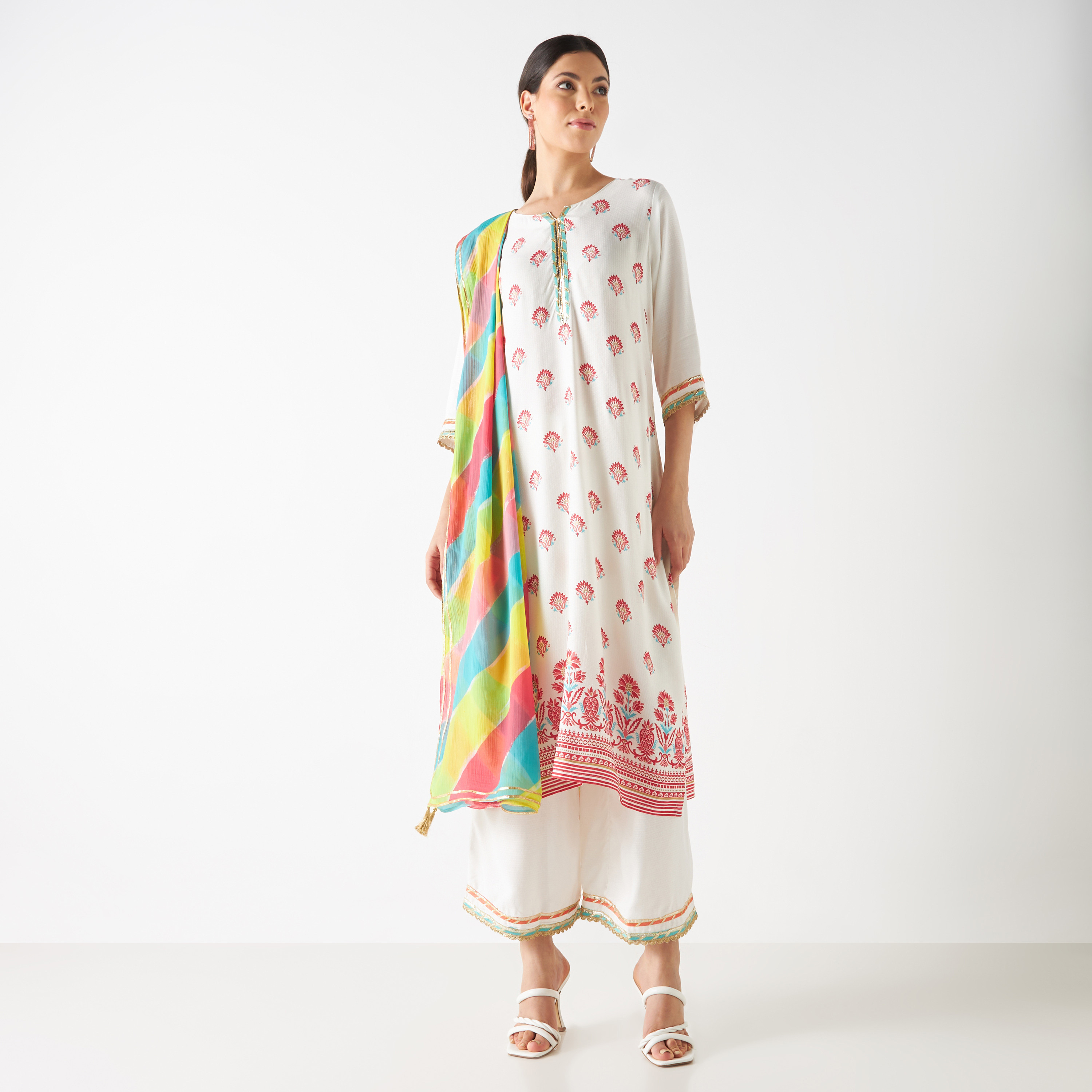 Buy Rangriti by BIBA Women's Printed Ethnic Kurta with Dupatta and ...