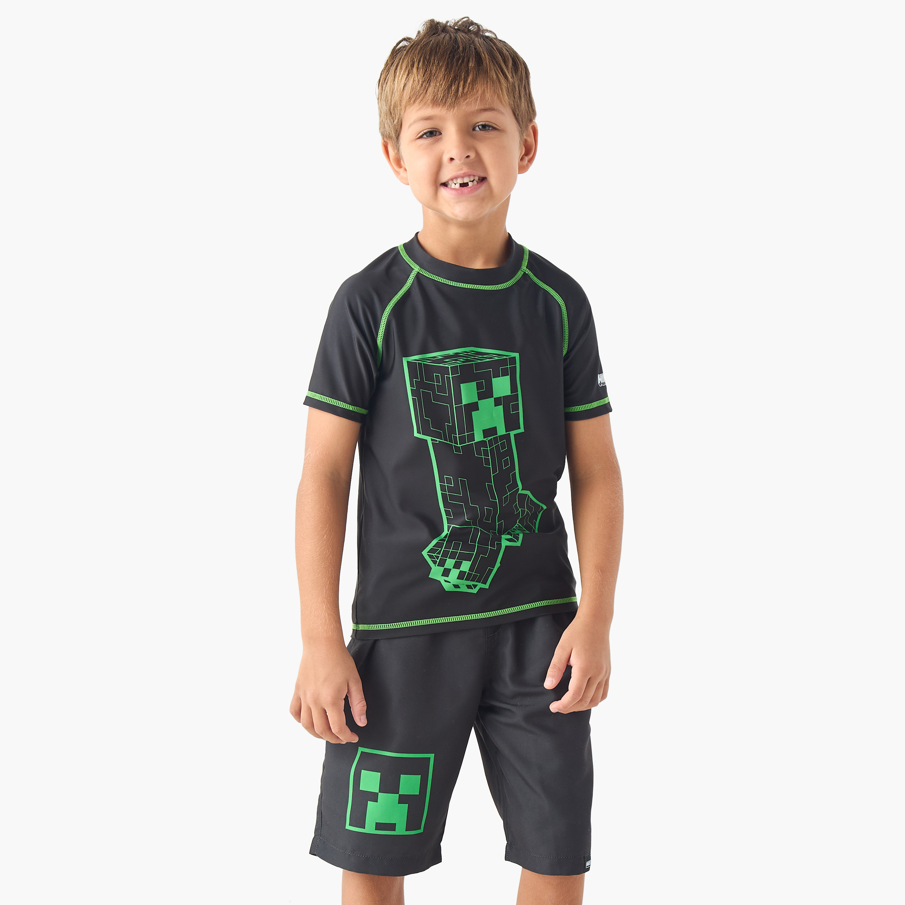 Buy Minecraft Printed Rashguard and Swim Shorts Set Online | Babyshop UAE