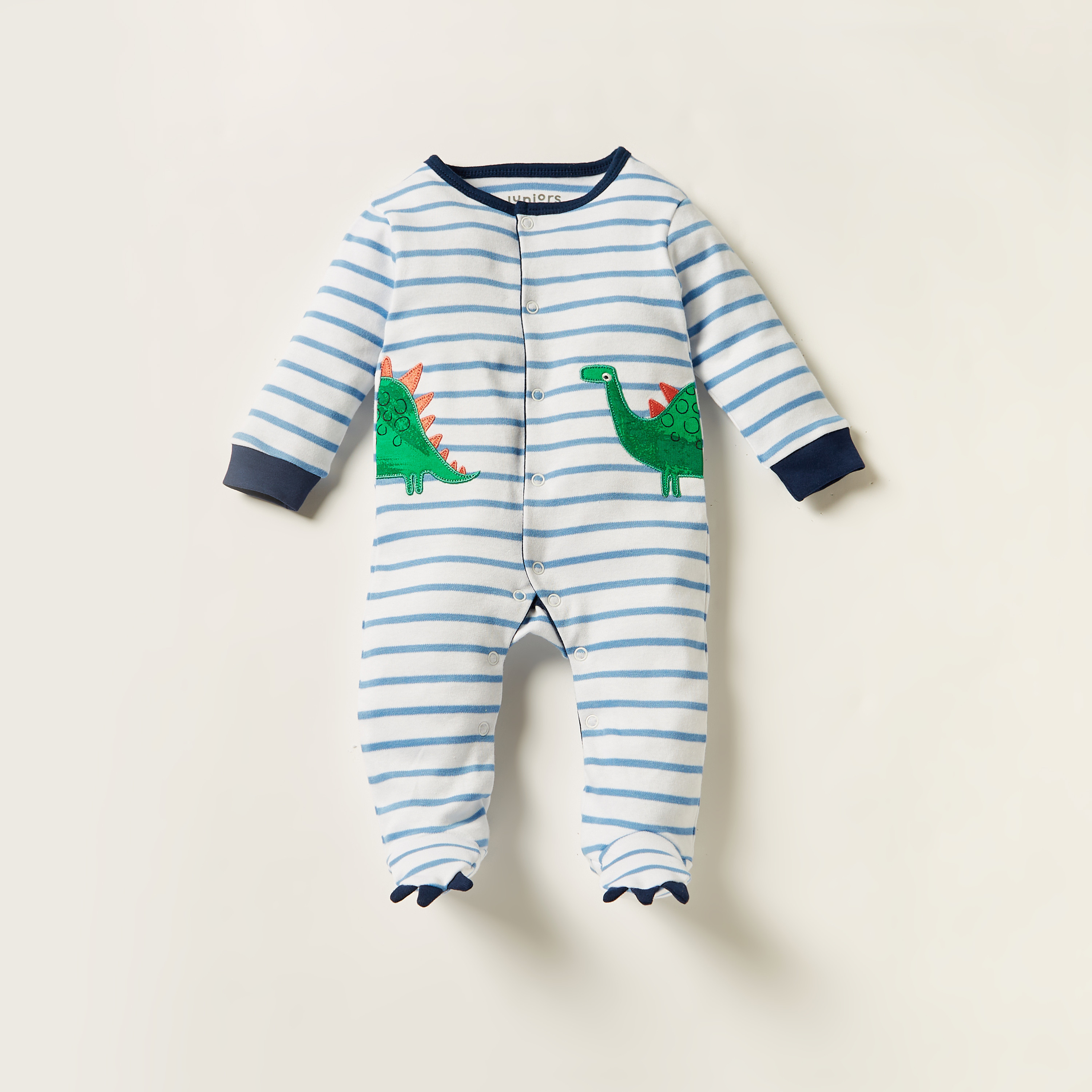 Buy Baby Boys' Juniors Striped Sleepsuit with Long Sleeves and Dinosaur Applique Online ...